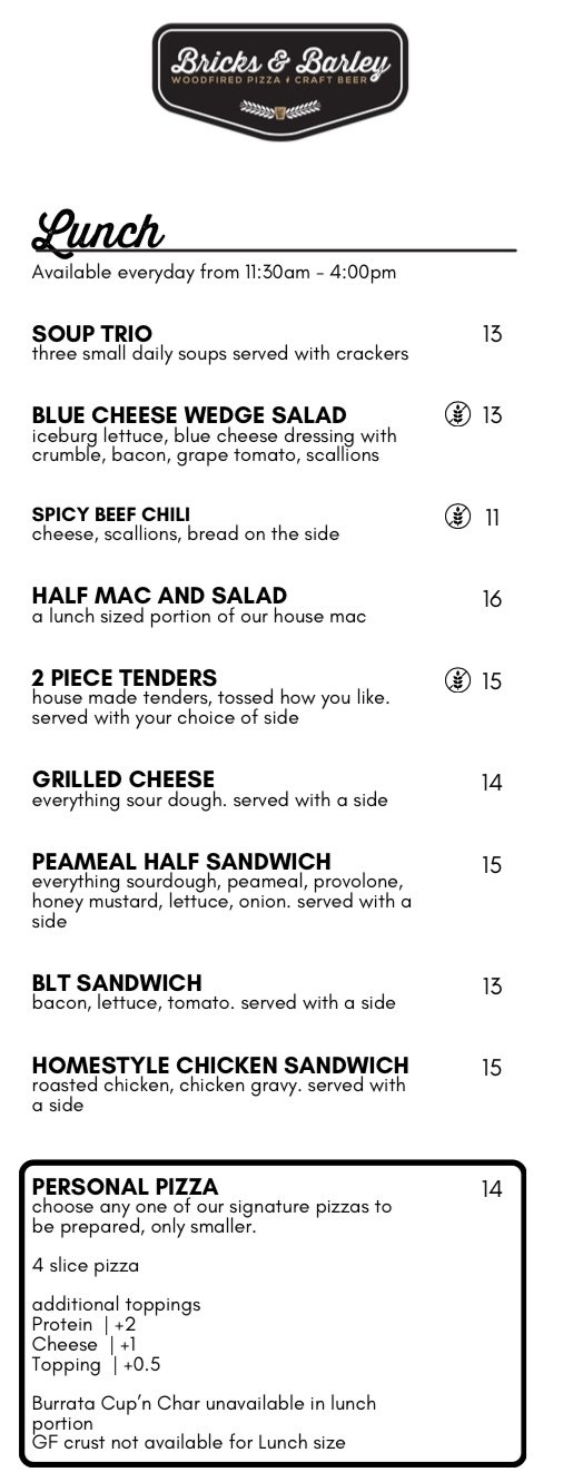 Menus — Bricks & Barley