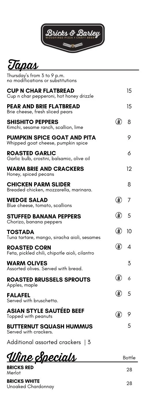 Menus — Bricks & Barley