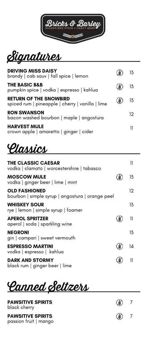 Menus — Bricks & Barley