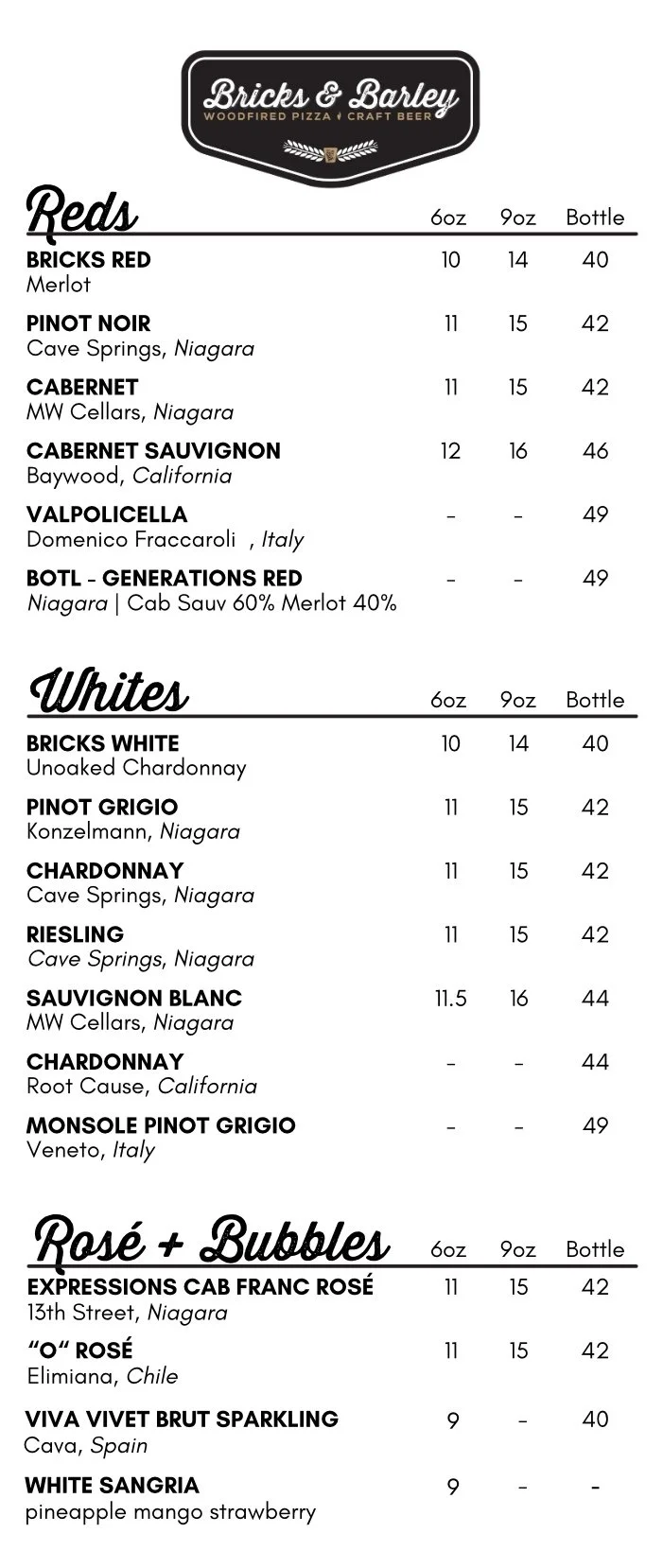 Menus — Bricks & Barley