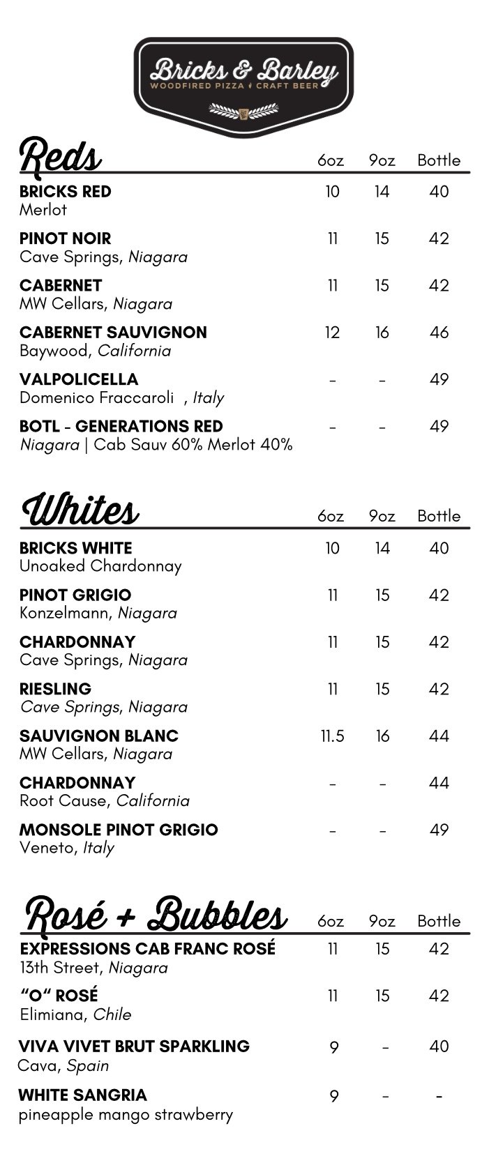 Menus — Bricks & Barley