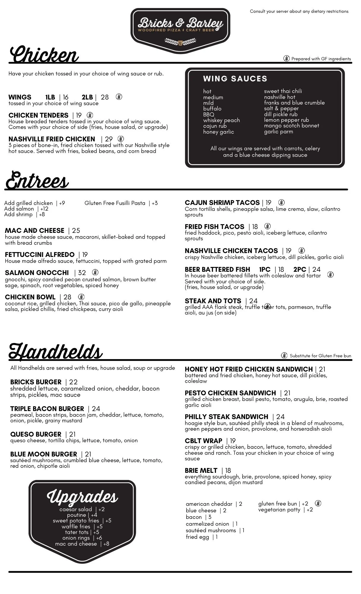 Menus — Bricks & Barley
