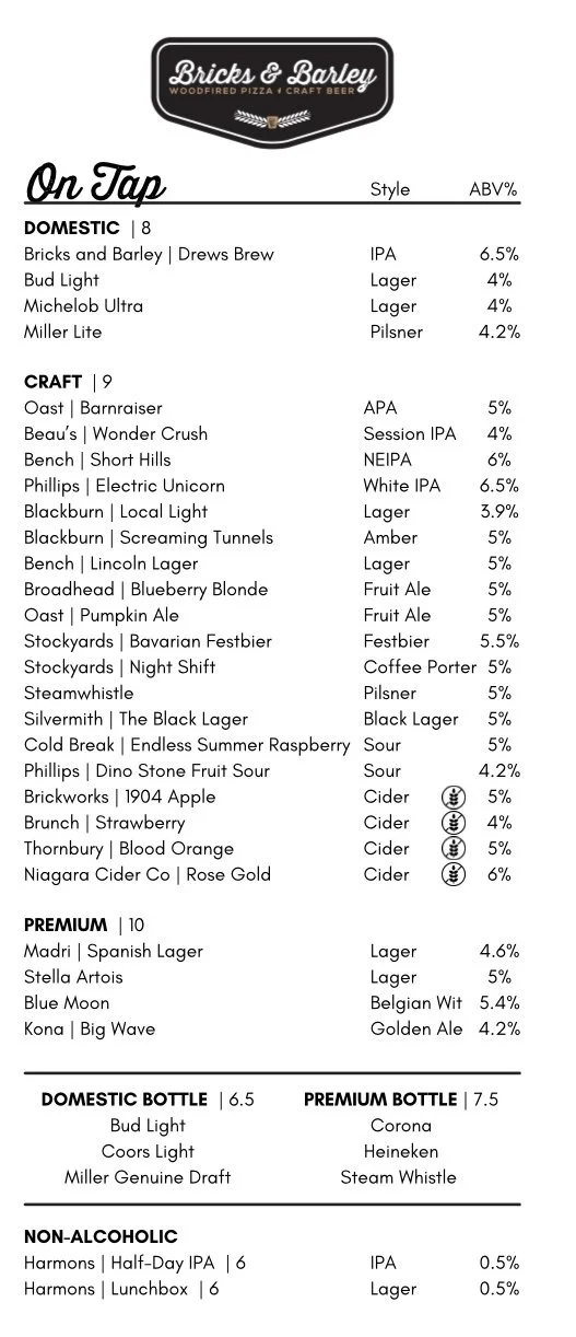 Menus — Bricks & Barley