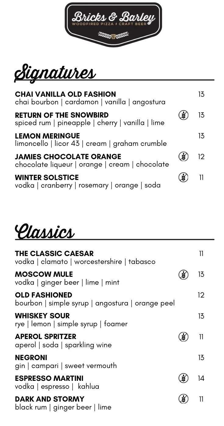 Menus — Bricks & Barley