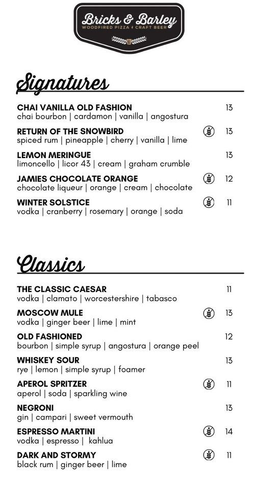 Menus — Bricks & Barley