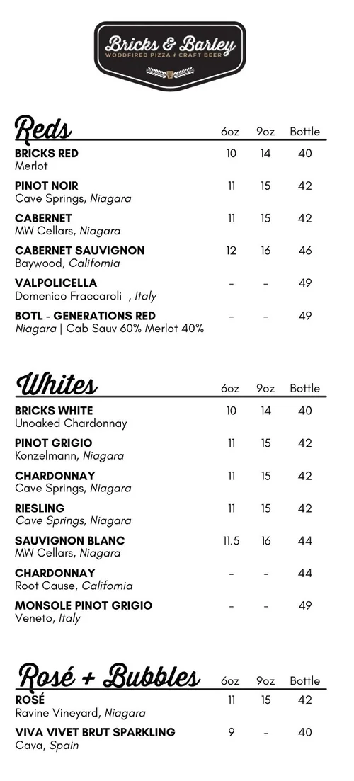 Menus — Bricks & Barley