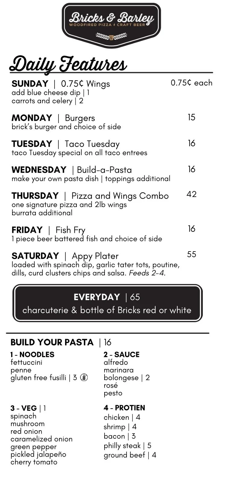 Menus — Bricks & Barley