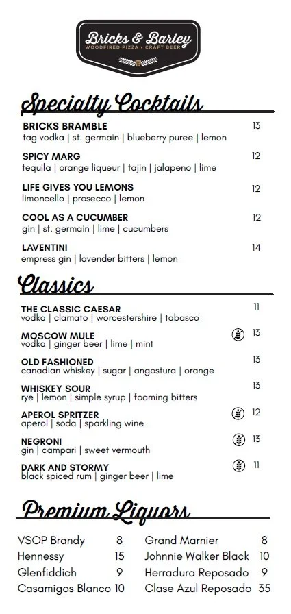 Menus — Bricks & Barley