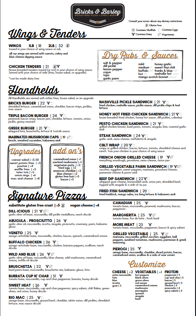 Menus — Bricks & Barley