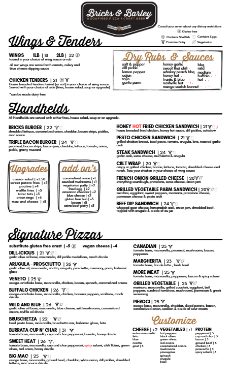 Menus — Bricks & Barley