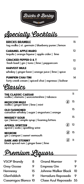 Menus — Bricks & Barley