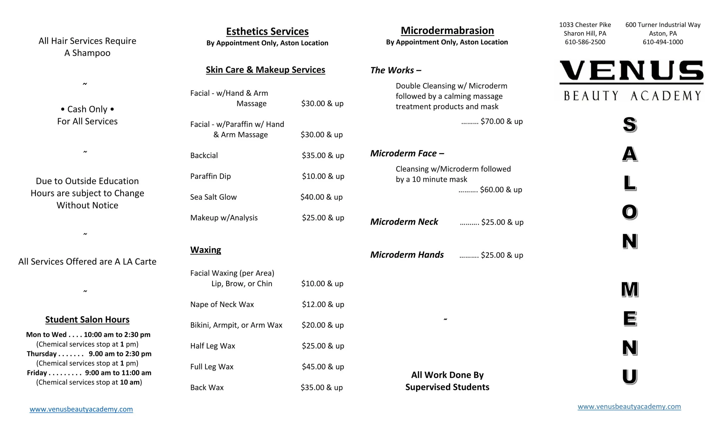 Salon Services — Venus Beauty Academy