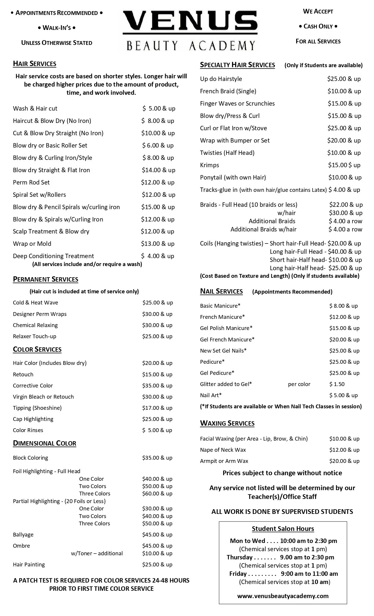 Salon Services — Venus Beauty Academy