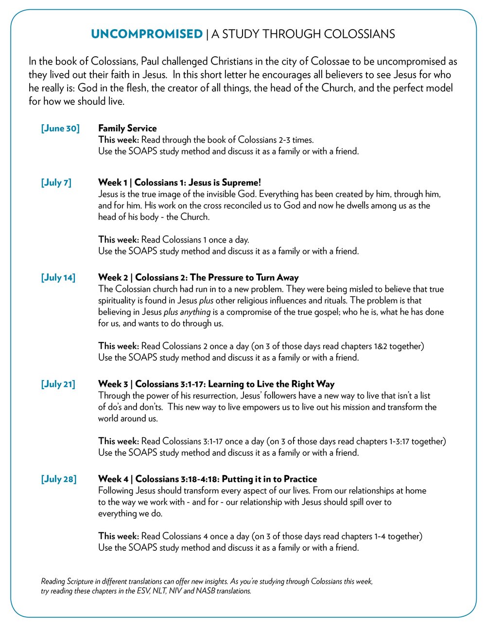 Colossians study guide — Genesis Church