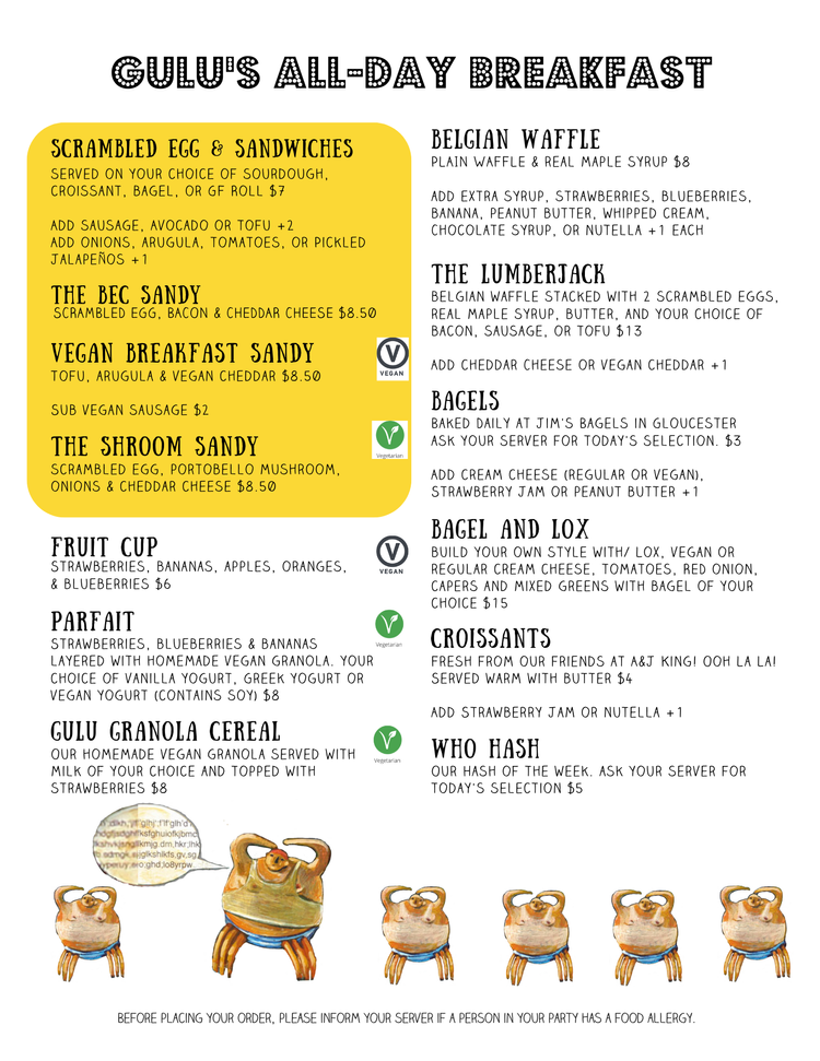 Food Menu — Gulu-Gulu Cafe