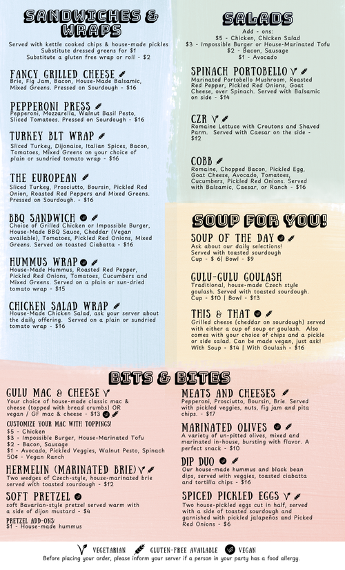 Food Menu — Gulu-Gulu Cafe