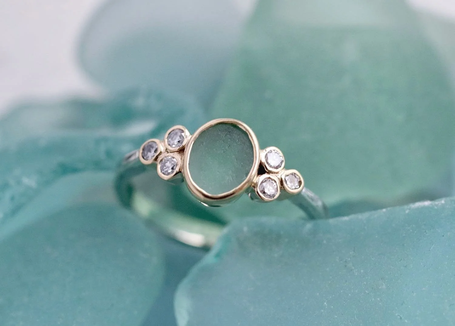 Olive green sea glass and recycled 14ct gold engagement ring by ...