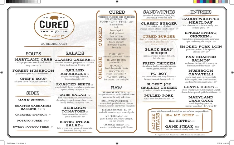 New Cured Menu — cured | 18th & 21st