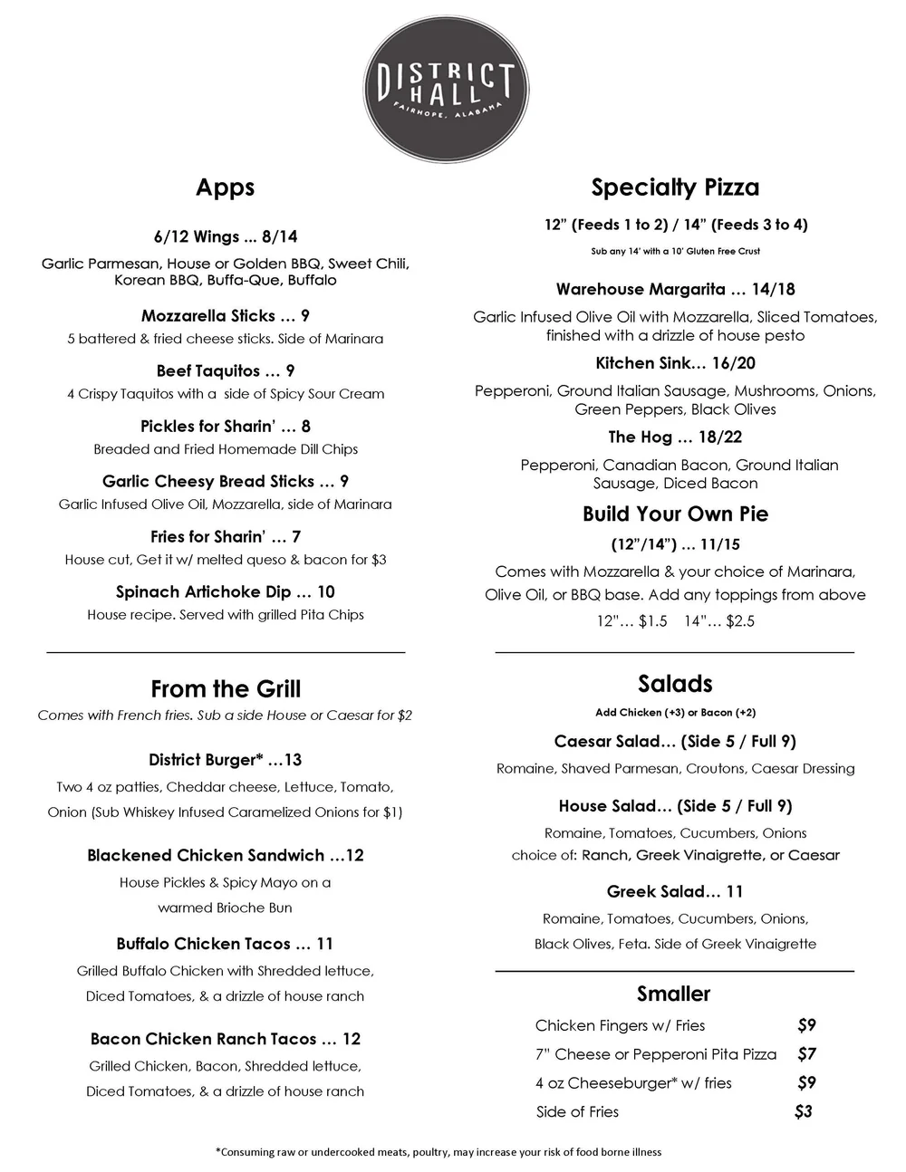 MENUS — District Hall