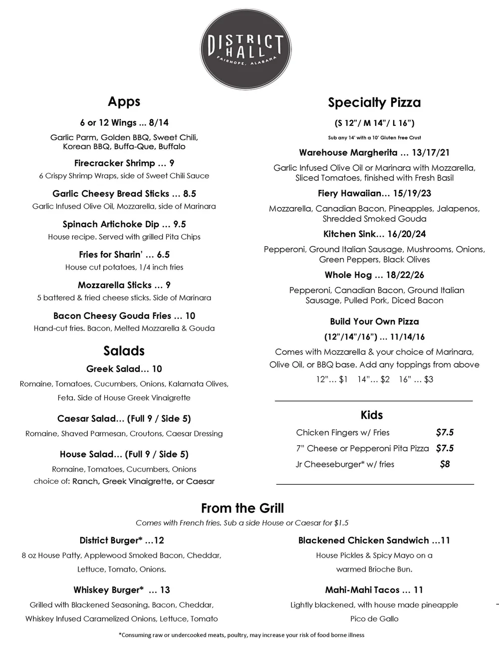 MENUS — District Hall