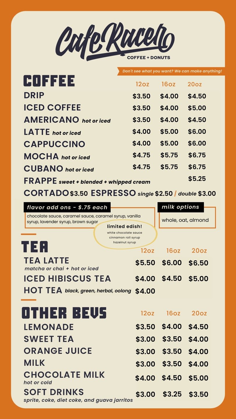 DINNER MENU — Cafe Racer