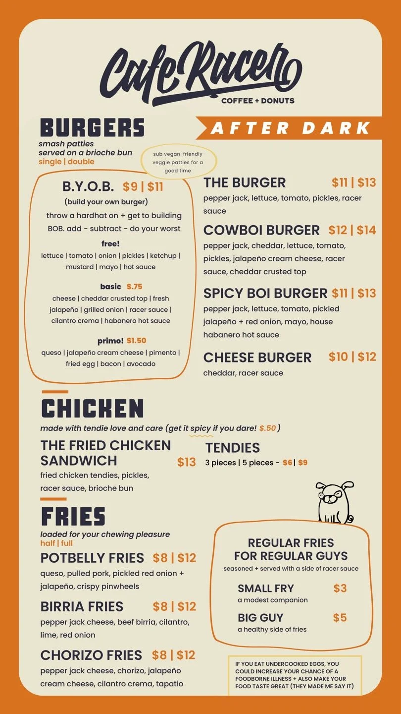 DINNER MENU — Cafe Racer