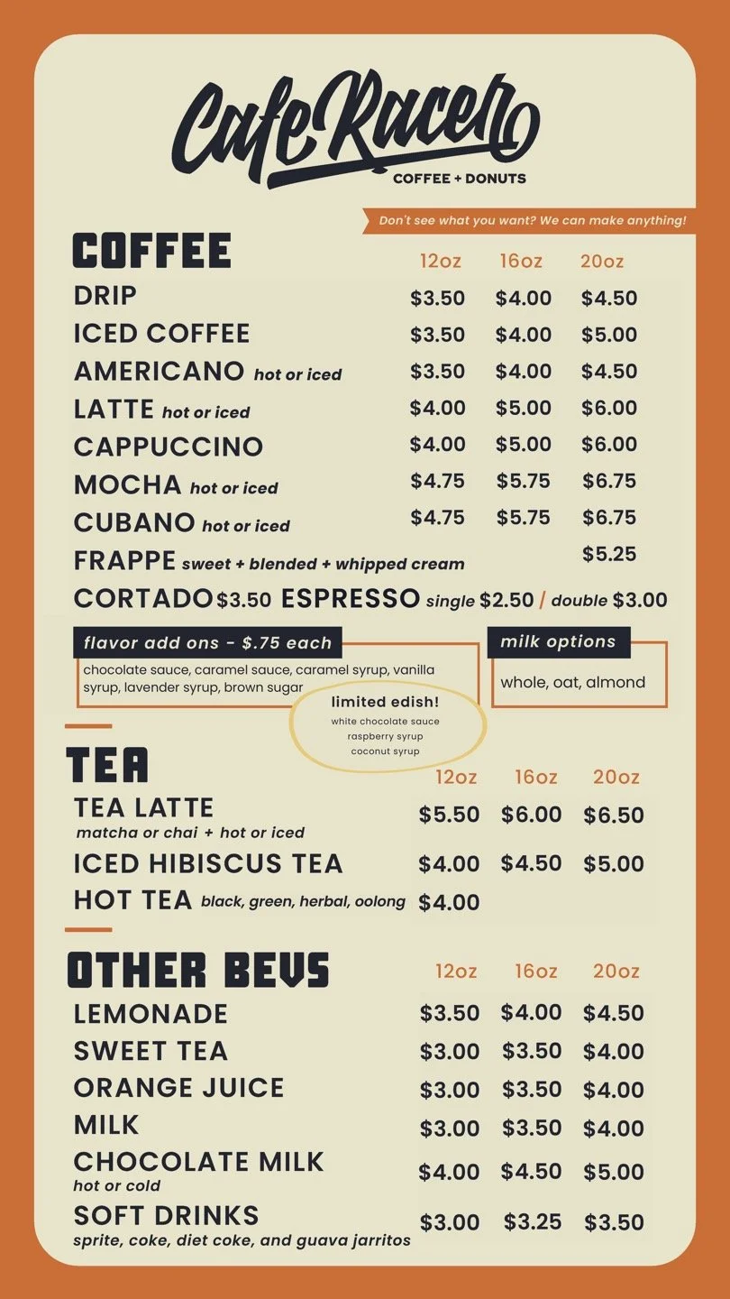 BREAKFAST MENU — Cafe Racer