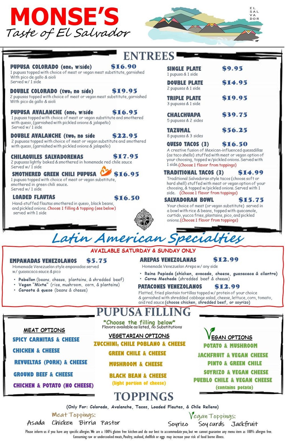 Menu — Monse's Taste of El Salvador