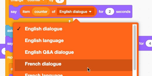 multiple language dialogue in Scratch projects using lists — Digital ...