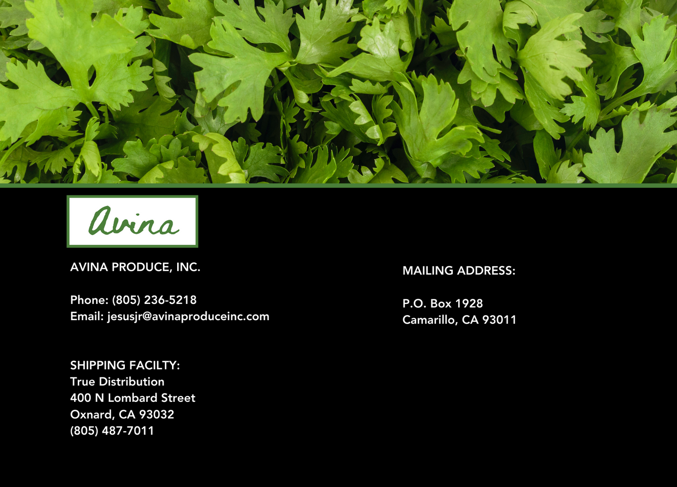 Shipping — Avina Produce, Inc.