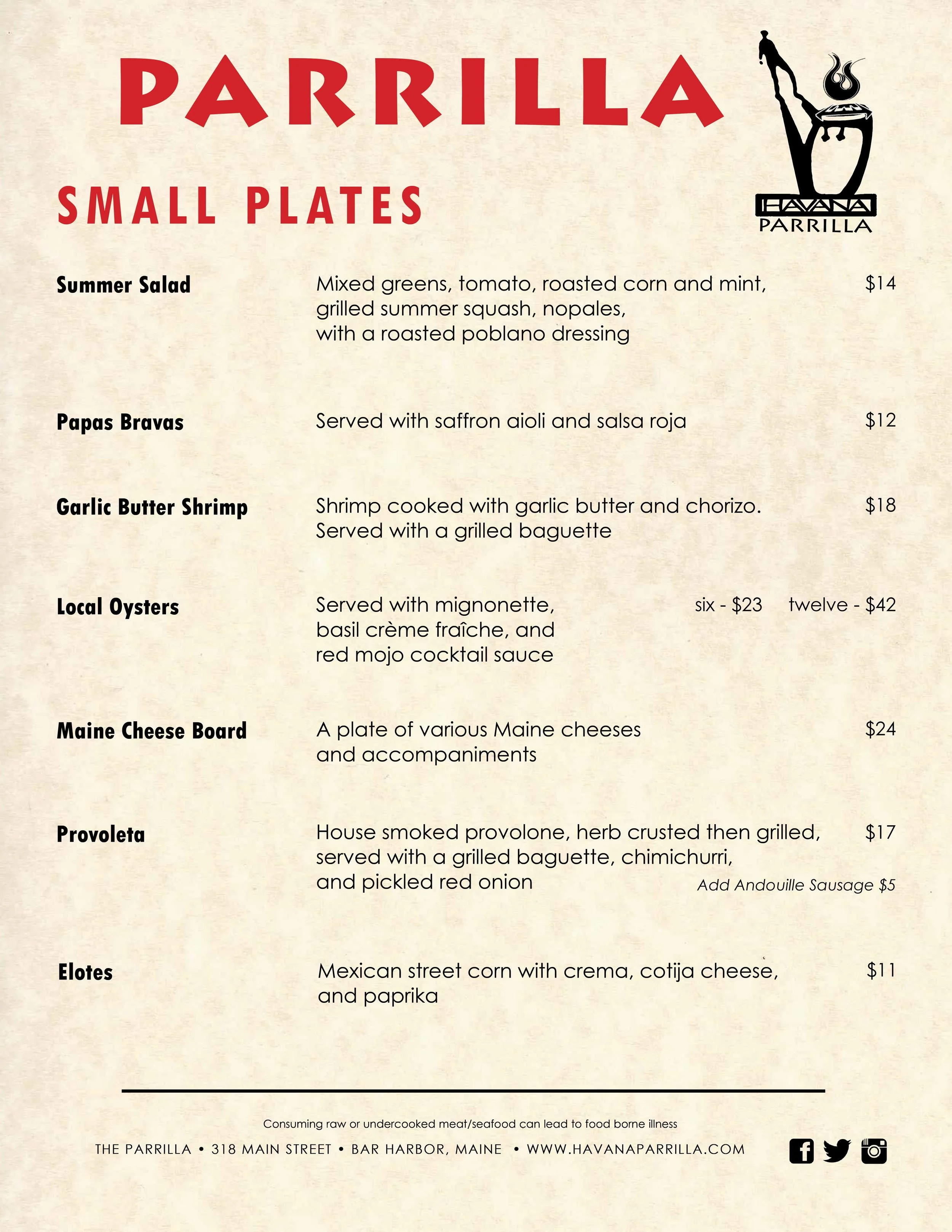 Parrilla Menu — Havana