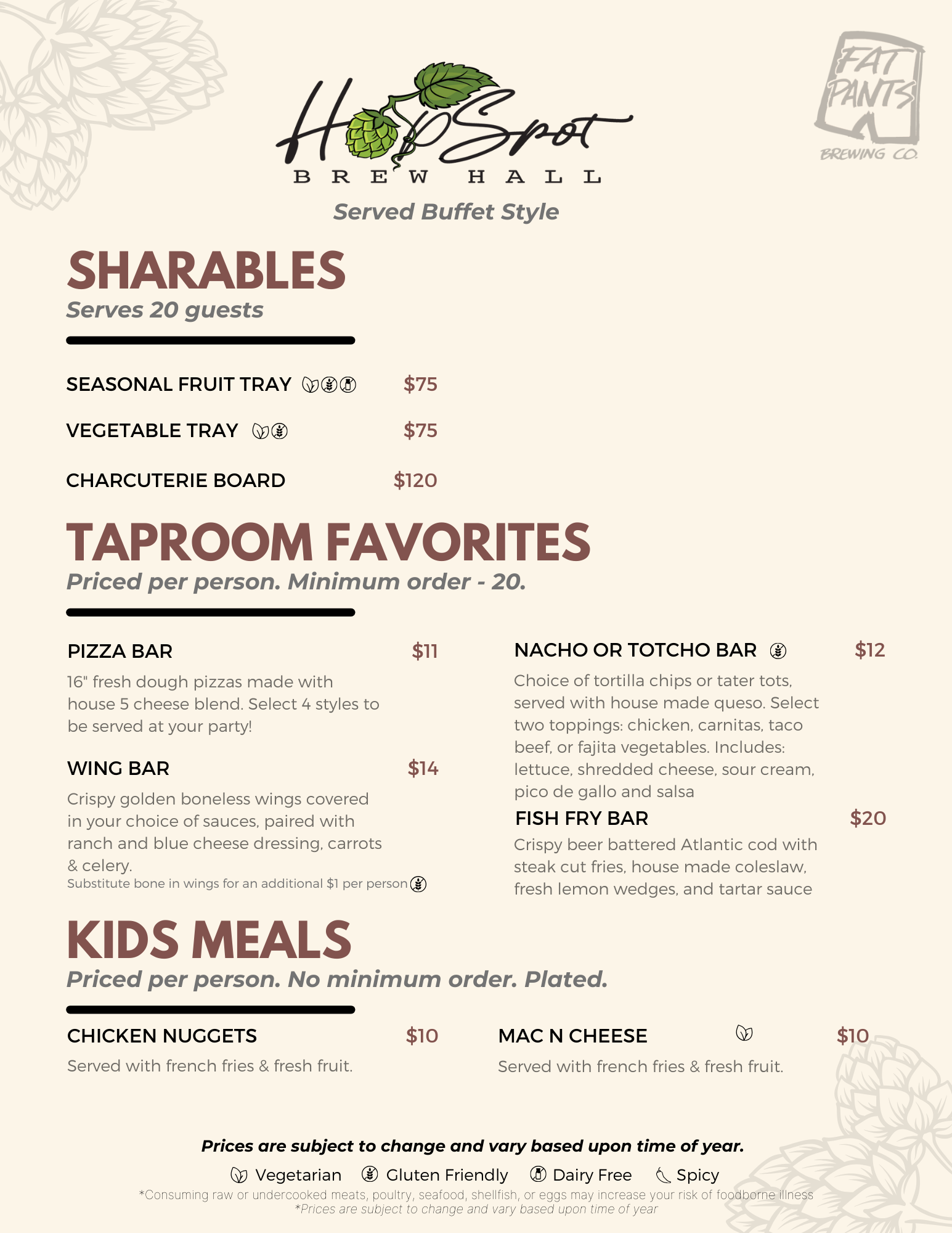 Private Event Catering Menu — Fat Pants Brewing Co.