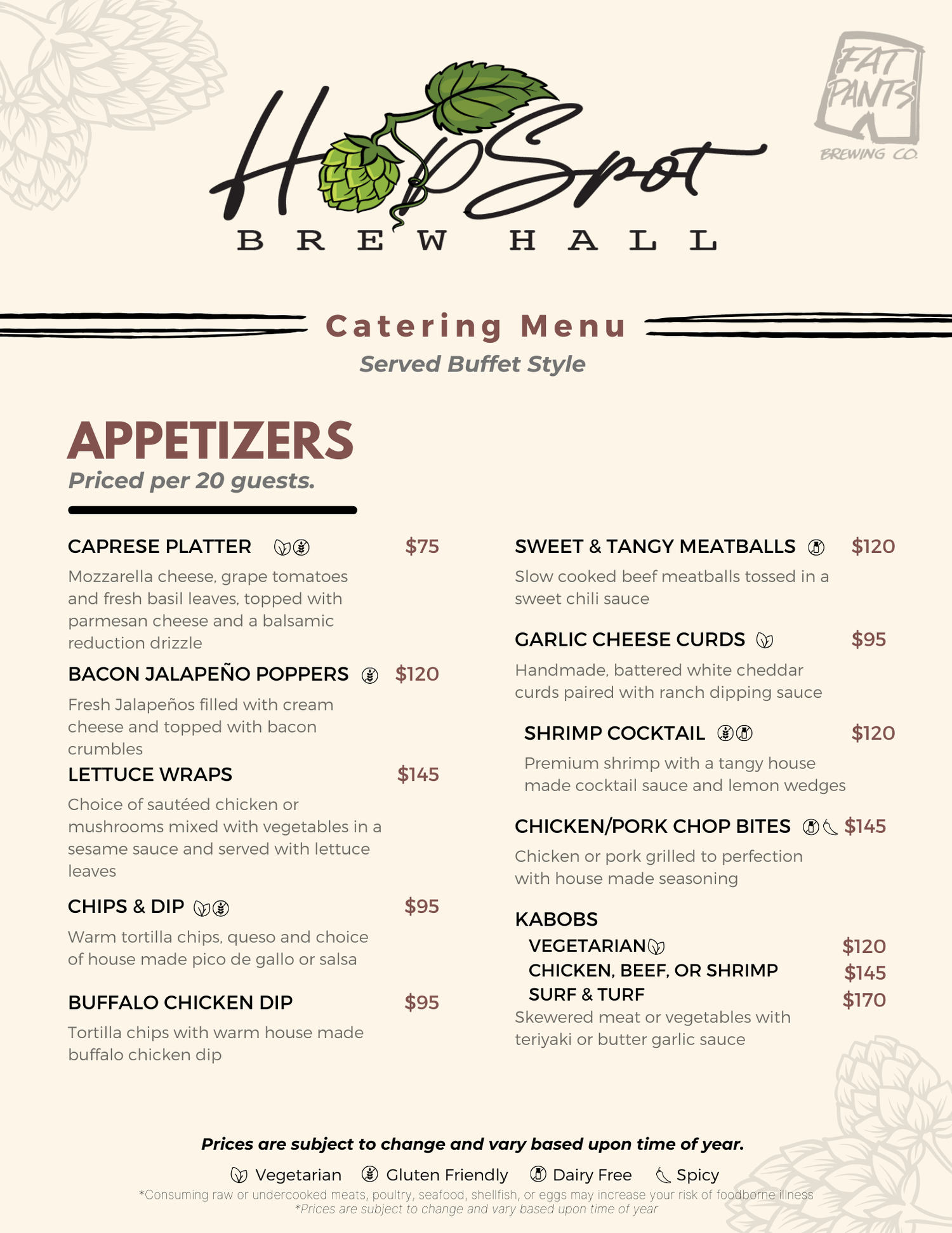 Private Event Catering Menu — Fat Pants Brewing Co.