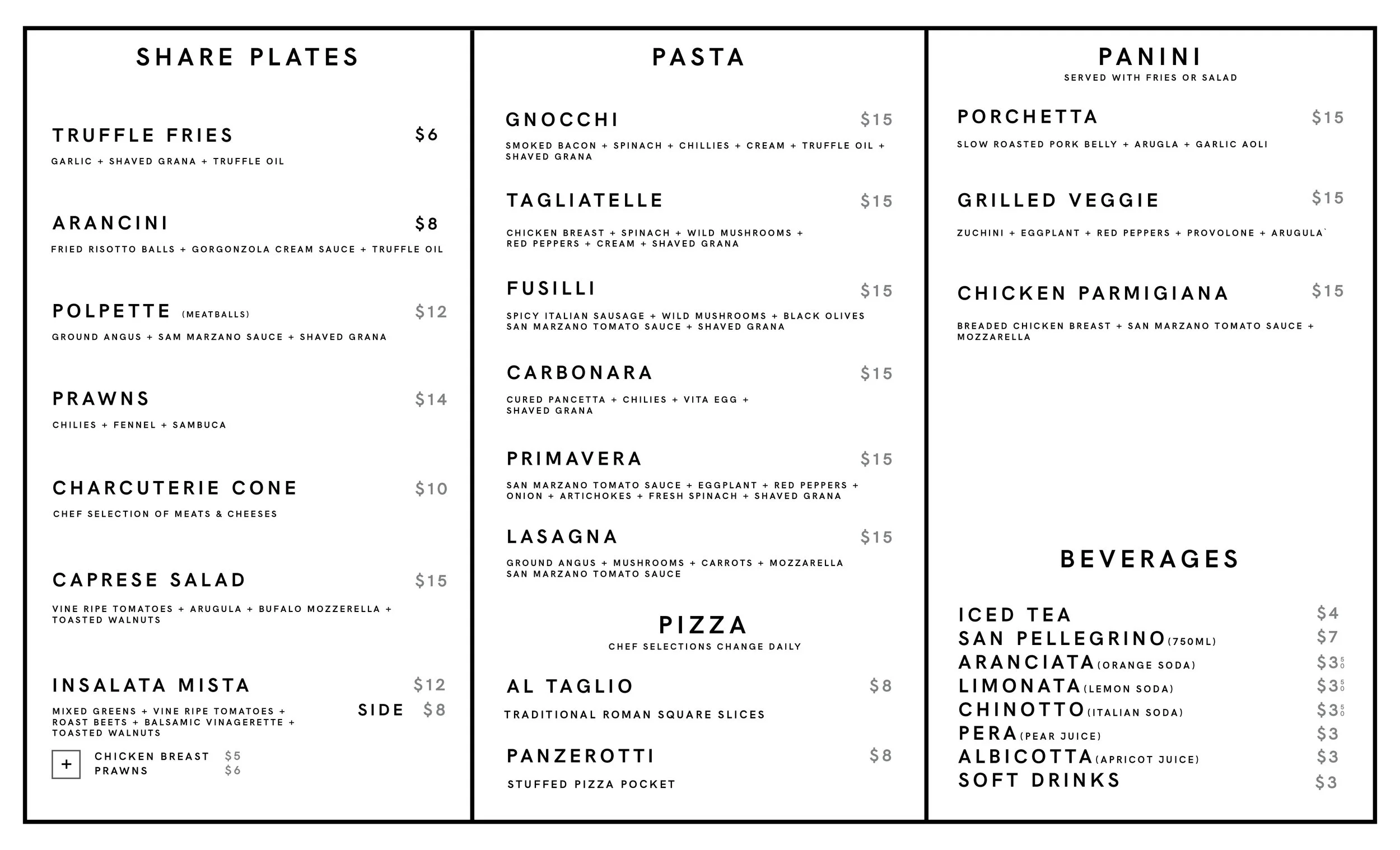 MENU — Scarpetta Eatery