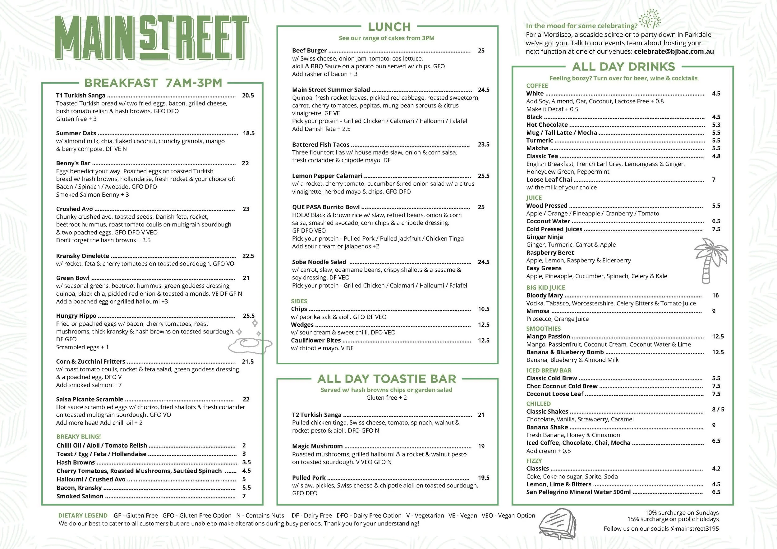 Menu — Main Street Cafe