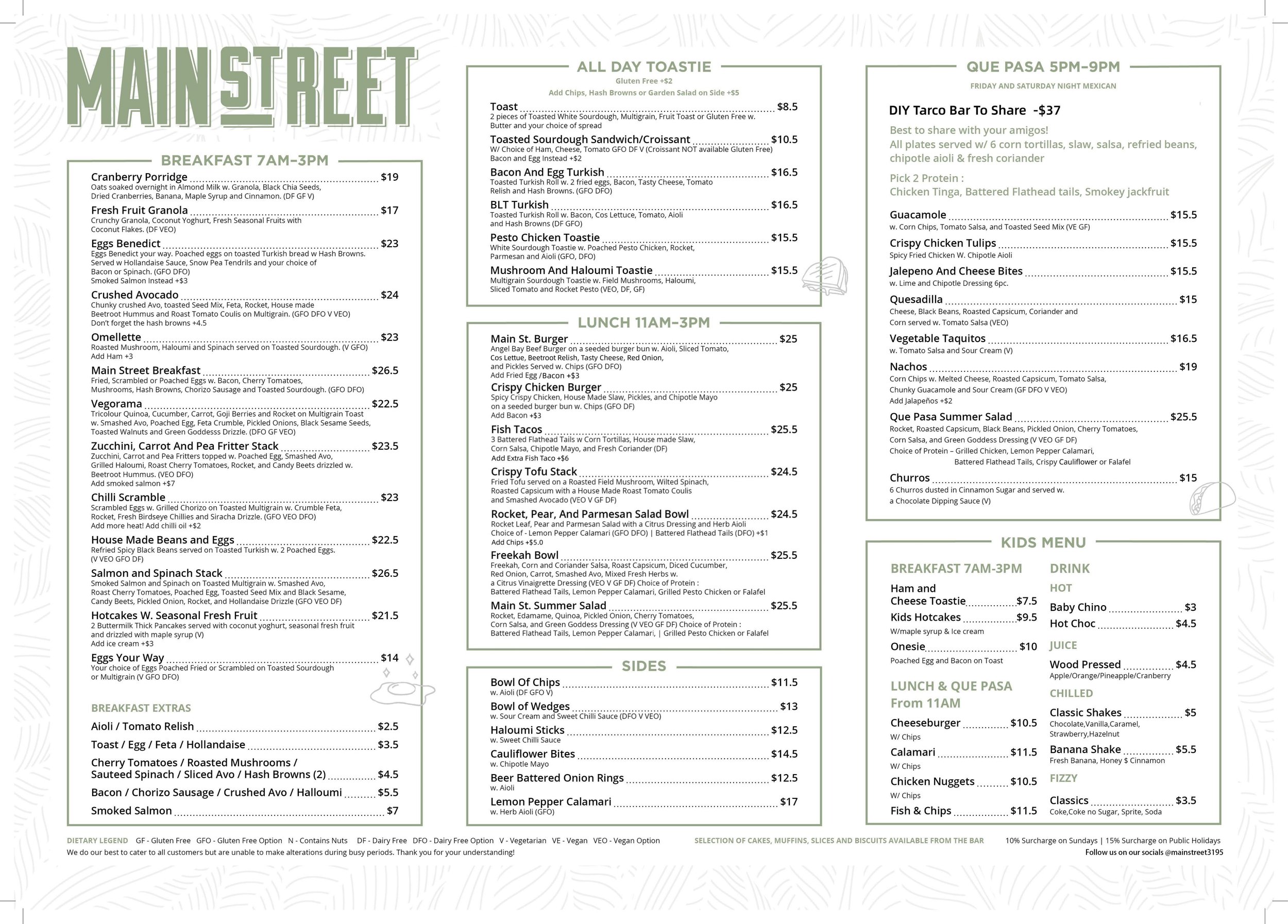 Menu — Main Street Cafe