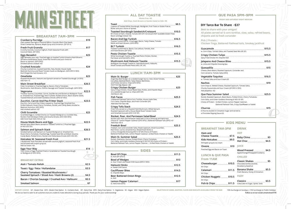 Menu — Main Street Cafe