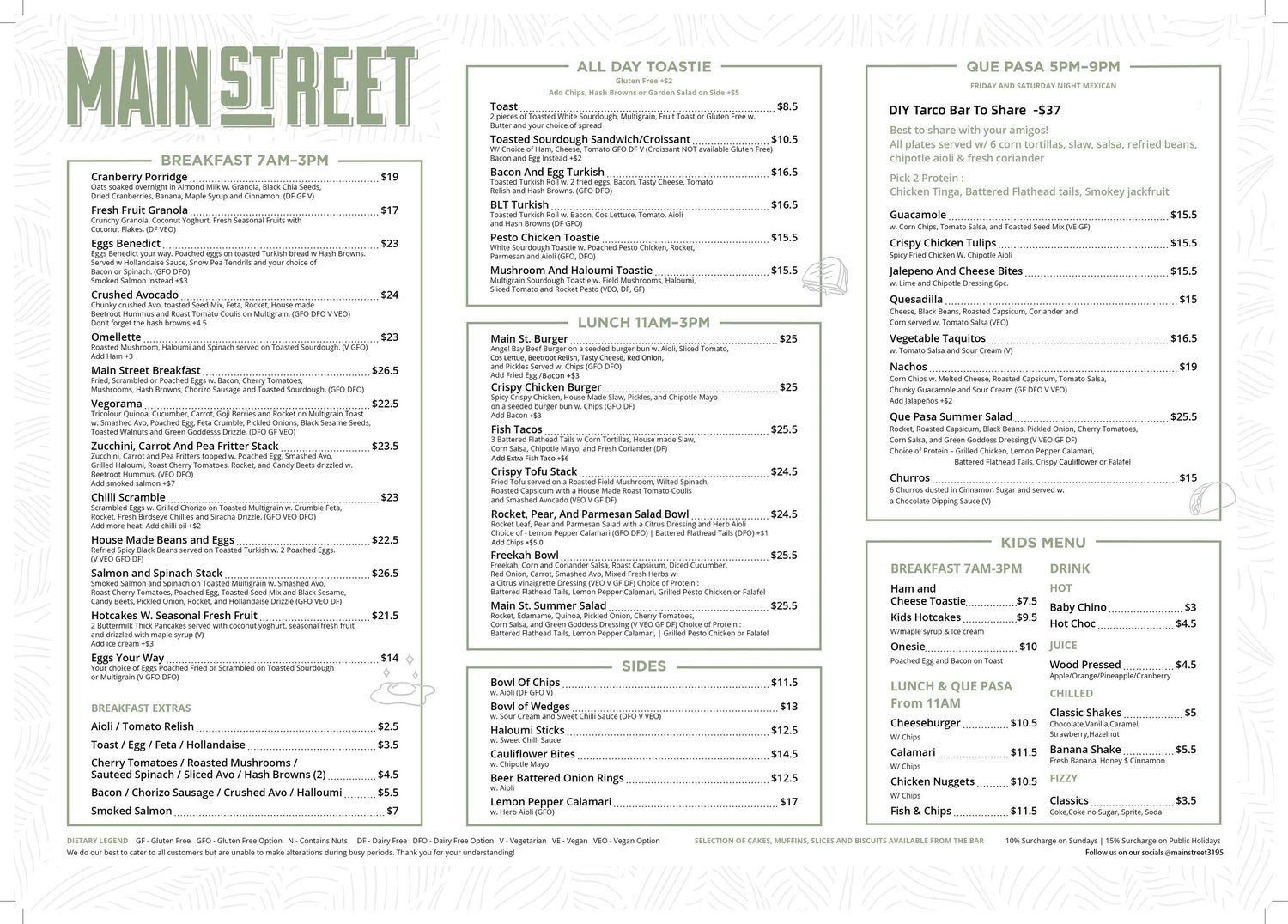 Menu — Main Street Cafe