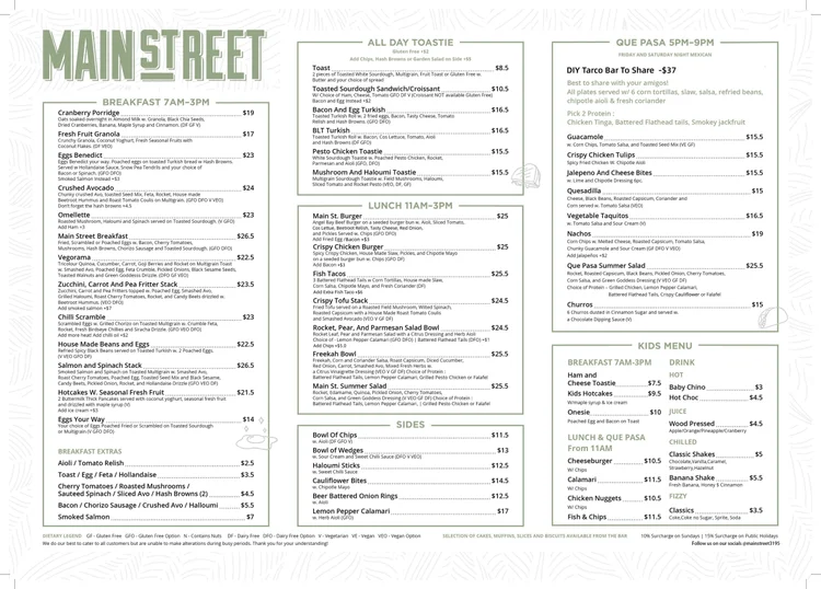 Menu — Main Street Cafe