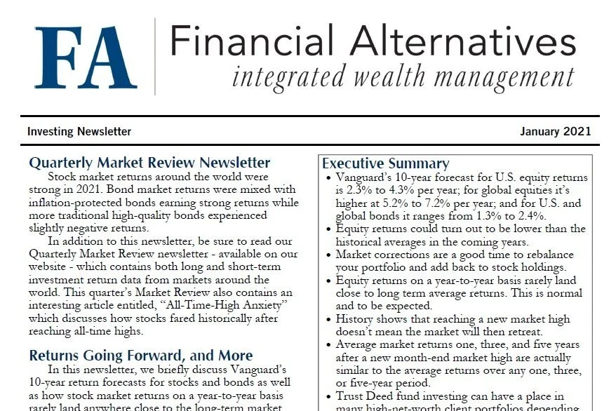 Investing Newsletter - Jan 2022 — Financial Alternatives