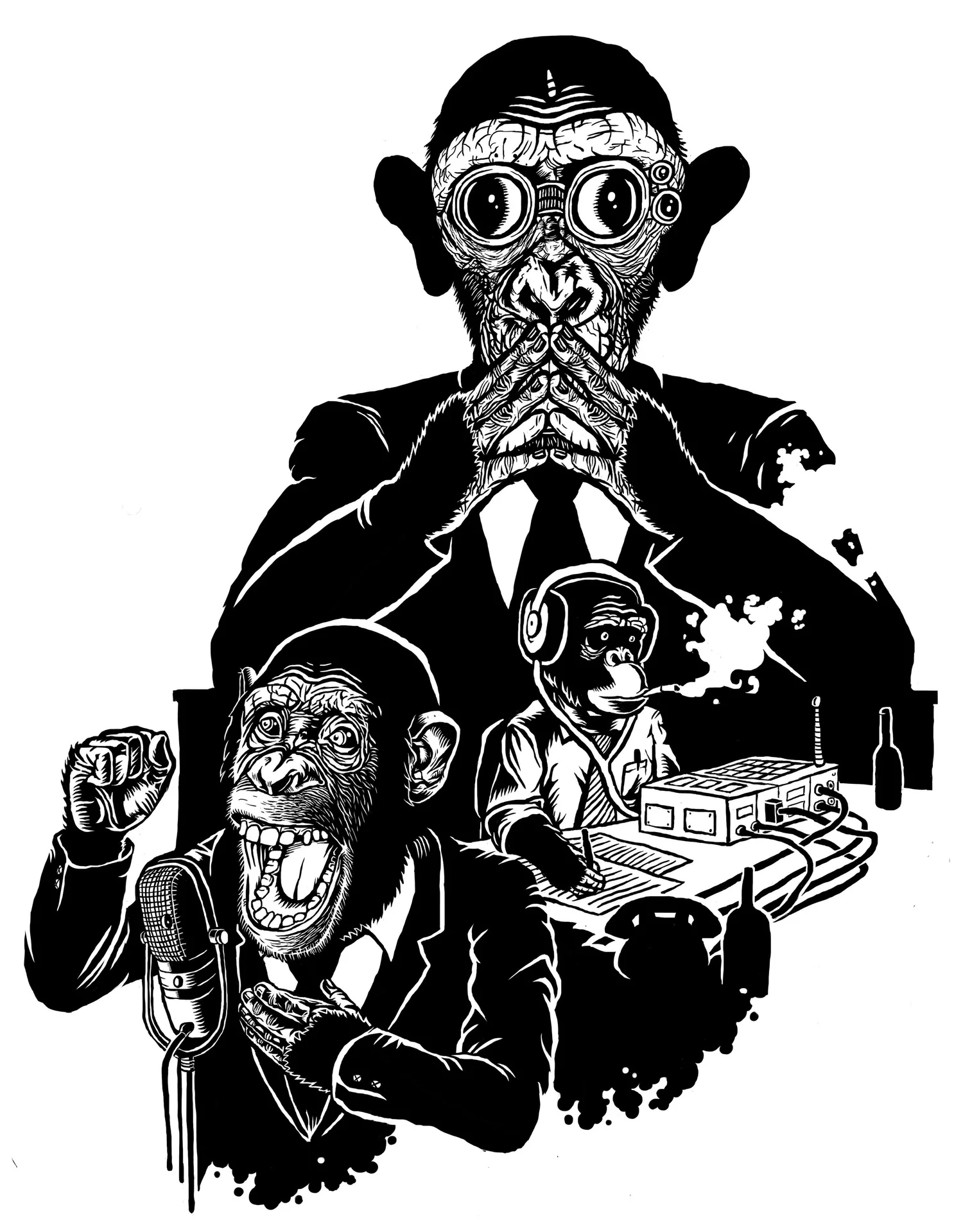Three Wise Monkeys Drawing