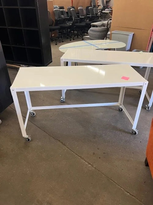 White Bench W/ Caster Wheels — OEB | Used Office Furniture Minneapolis