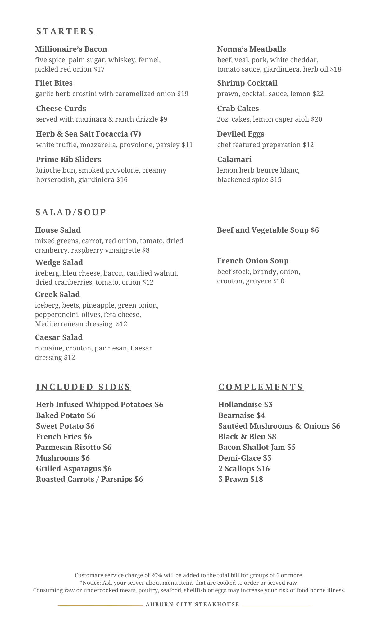 Menus — Auburn City Steakhouse