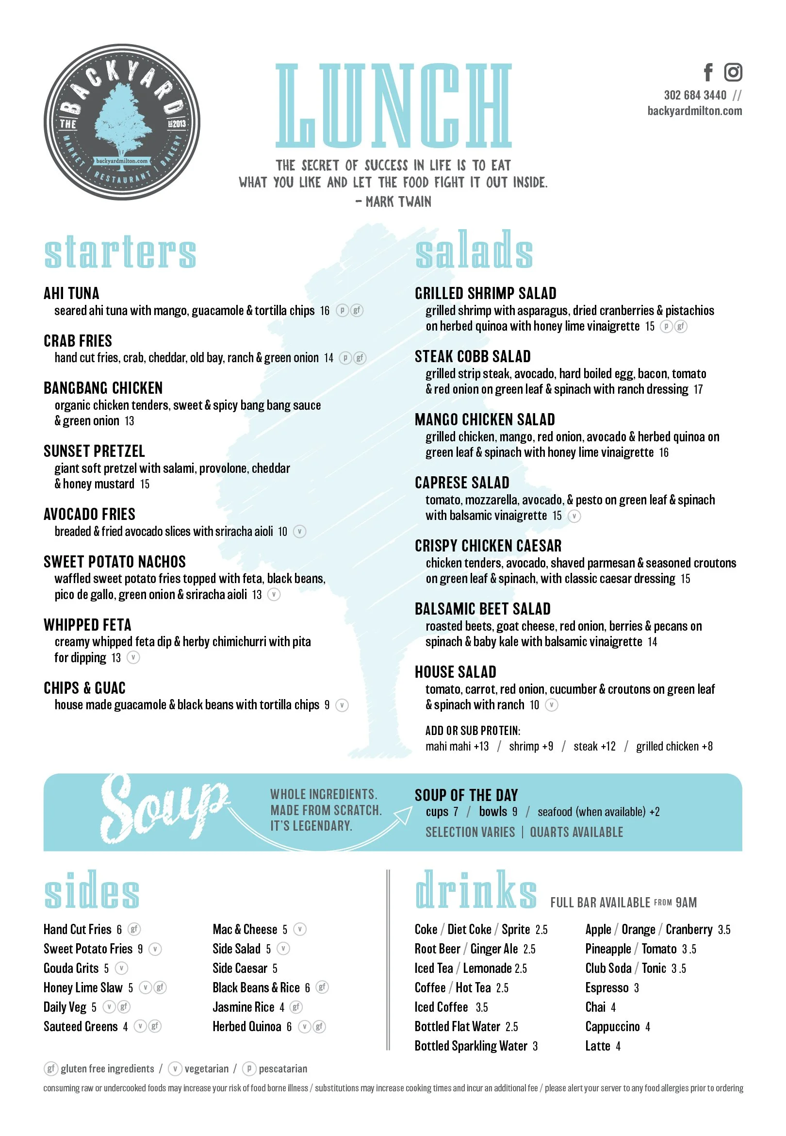 Lunch Menu — The Backyard Milton