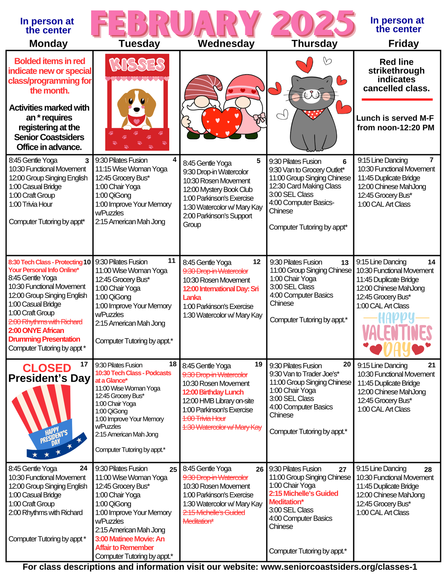 Classes & Activities Calendar — Senior Coastsiders