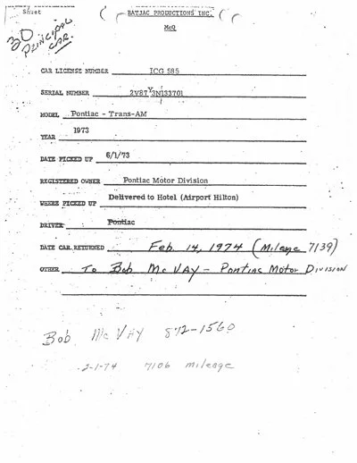 McQ's 1973 Trans Am--Info Uncovered On Four Movie Cars! — PontiacV8.com