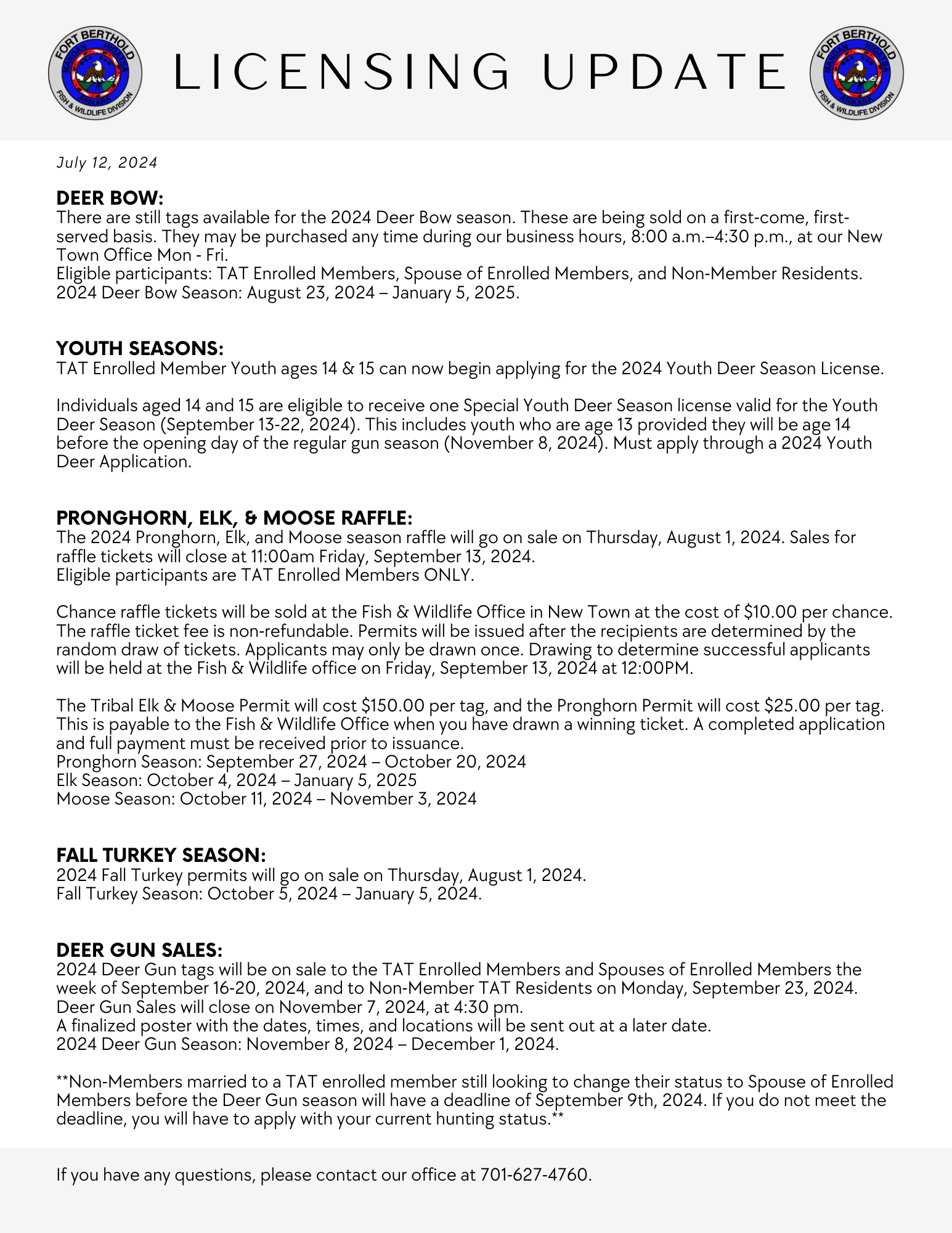 Licensing Update — TAT Fish & Wildlife Division
