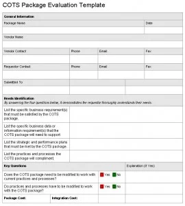 Free COTS Package Evaluation Template — Derek Huether