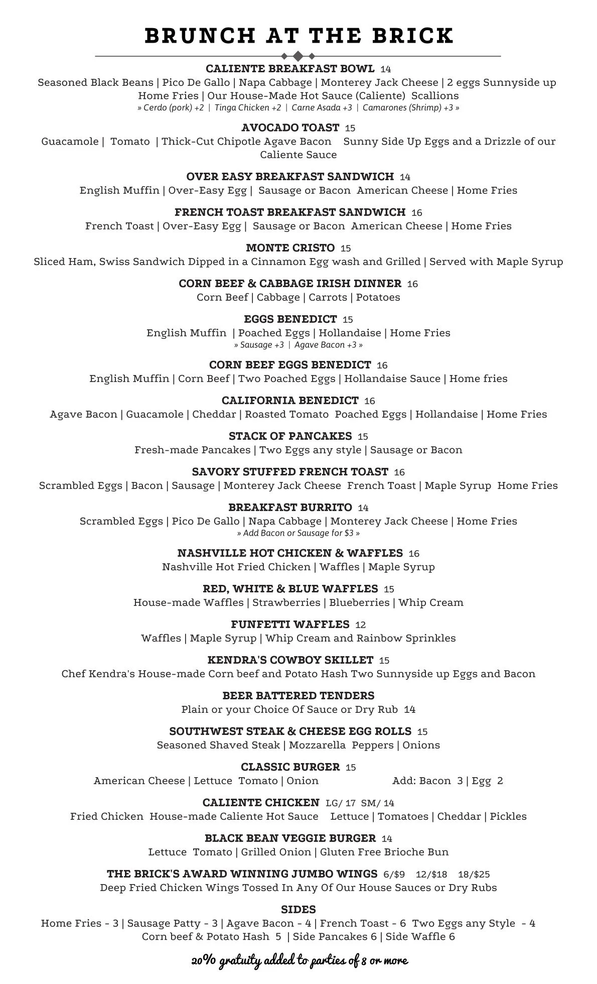 Brunch Menu — Welcome to the Brick