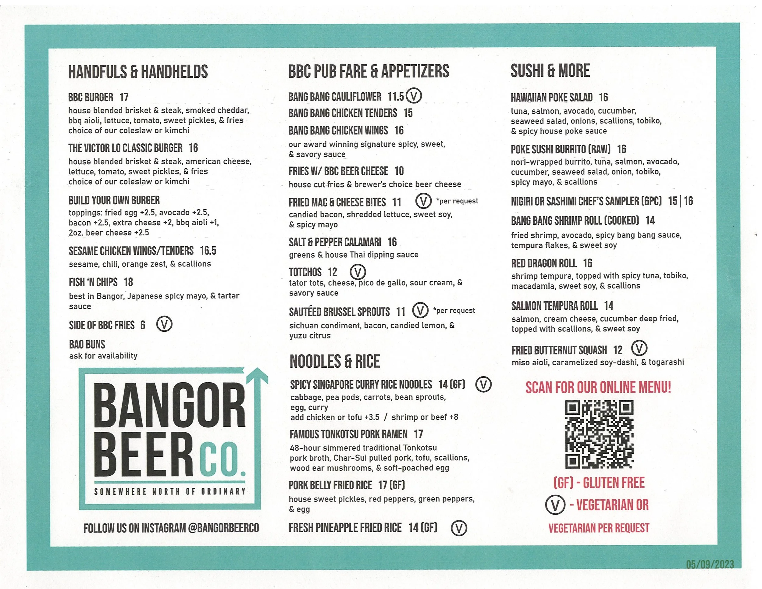 Food + Cocktail Menus — Bangor Beer Company